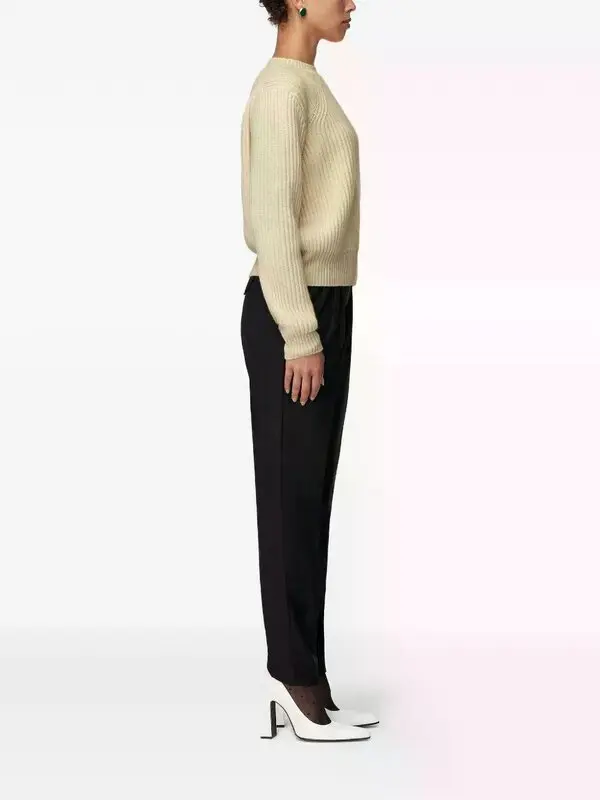 Another Tomorrow Ribbed Knit Cashmere Crew Neck Sweater