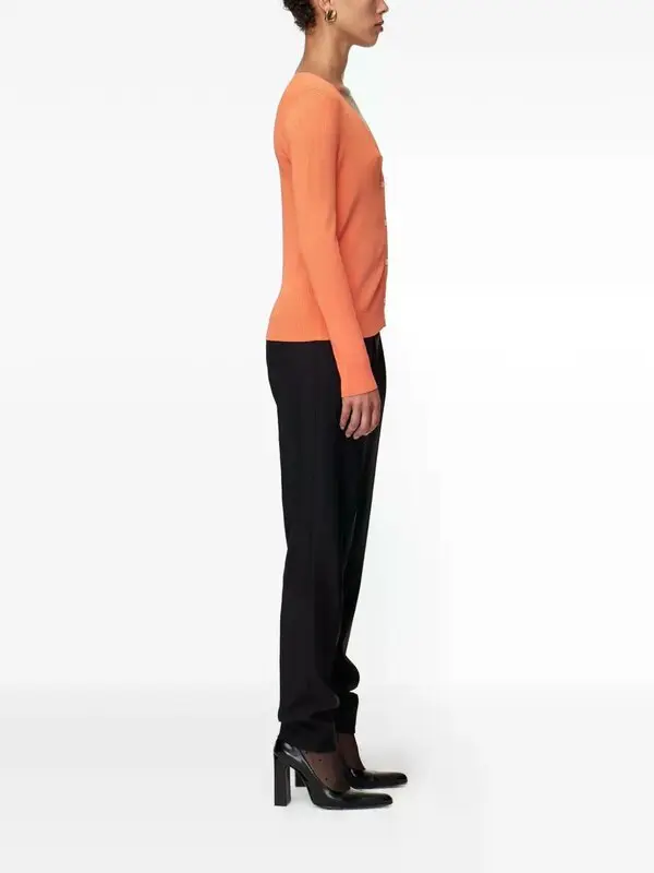 Another Tomorrow Ribbed Knit V-neck Cardigan