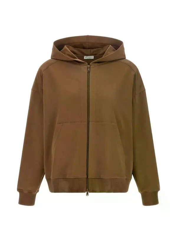 Brunello Cucinelli Monili Detail Zip-up Hoodie - Brown