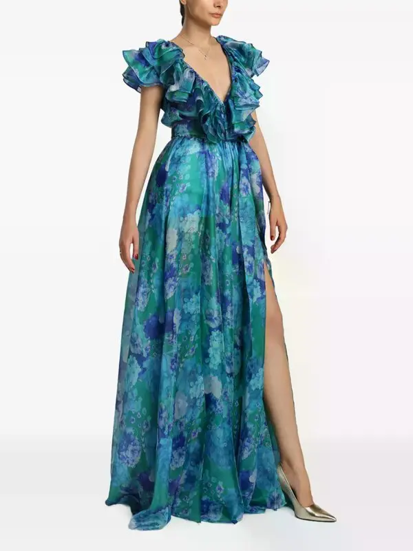 MIAU BY CLARA ROTESCU Joanna Floral-print Gown - Blue