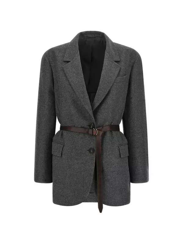 Brunello Cucinelli Belted Single-breasted Blazer - Grey