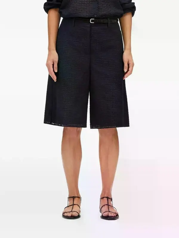 Another Tomorrow Gingham Seersucker Bermuda Shorts - Black