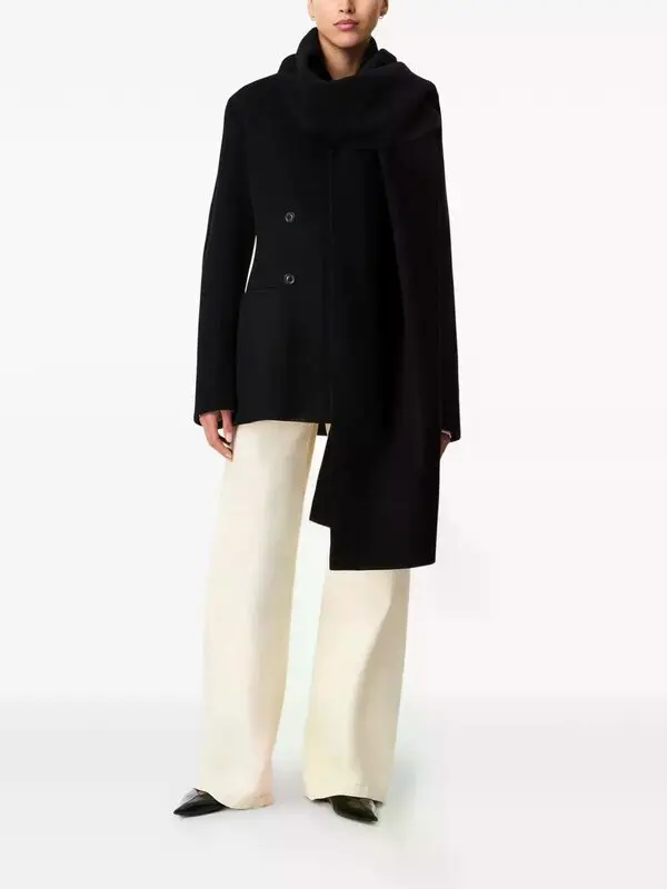 Another Tomorrow Double-breasted Scarf Coat - Black