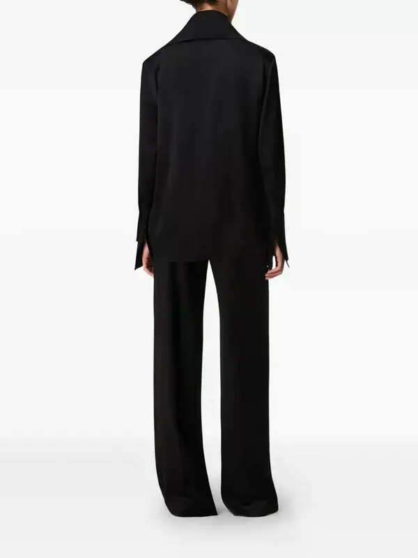 Another Tomorrow Band Collar Scarf Detail Blouse