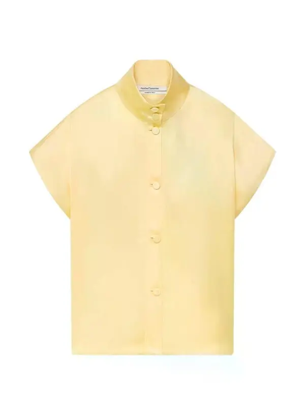 Another Tomorrow Mock-neck Buttoned Top