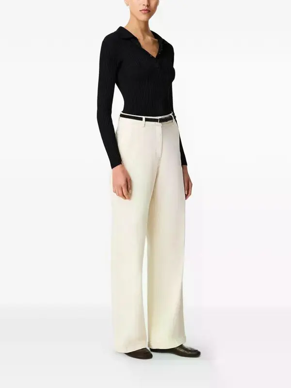 Another Tomorrow Ribbed-knit Polo Top