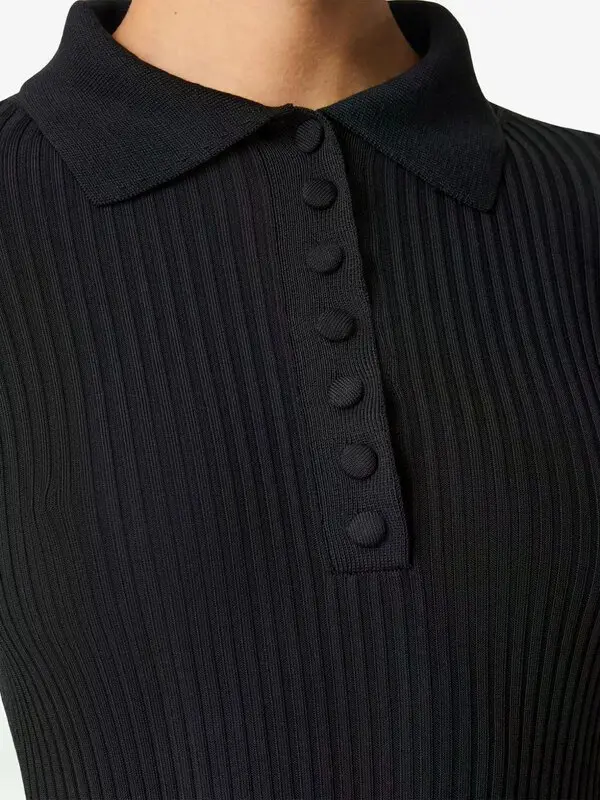 Another Tomorrow Ribbed-knit Polo Top