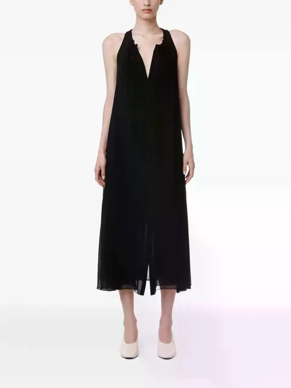 Another Tomorrow Sleeveless Midi Dress With Detachable Scarf