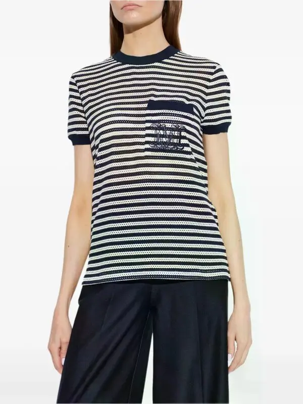 Max Mara Striped Logo Embroidered T-shirt - Blue