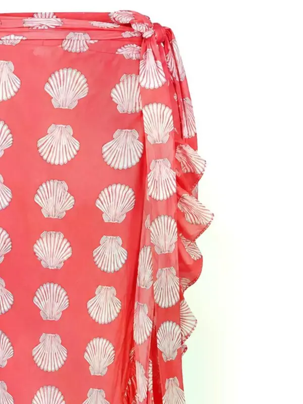 Nimo With Love Mullein Ruffled Shell-print Skirt - Red