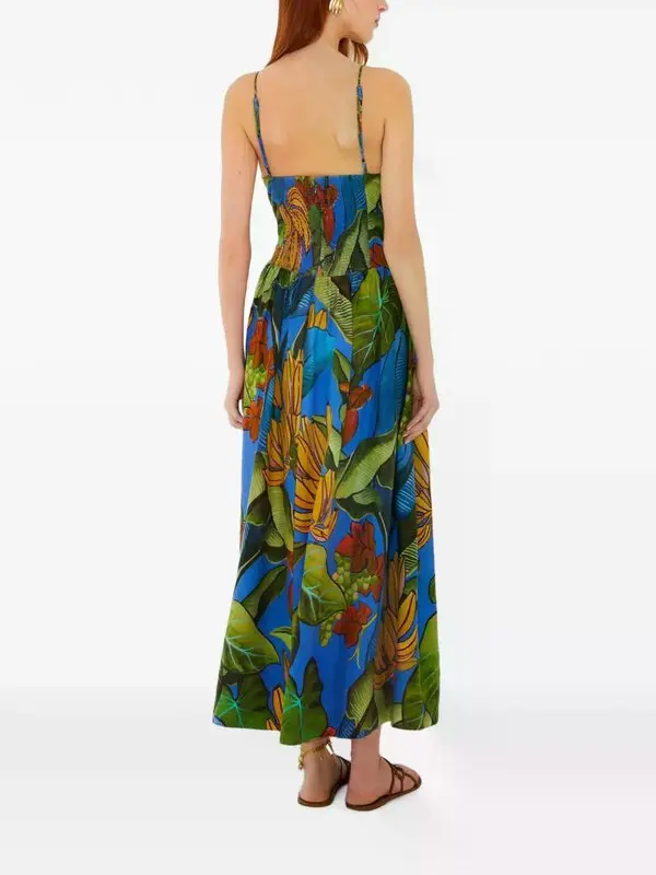 Farm Rio Banana Grapes 3d Bodice Sleeveless Maxi Dress - Blue