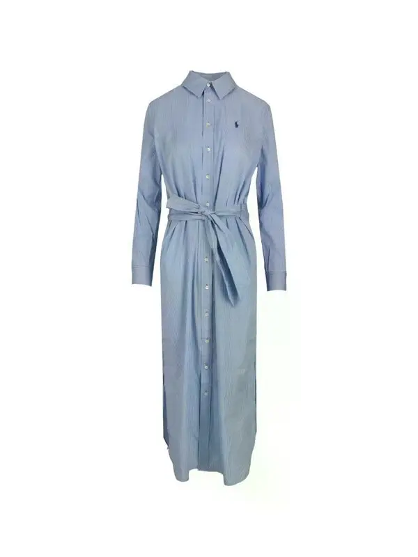 Polo Ralph Lauren Vertical Stripe Belted Shirt Dress - Blue