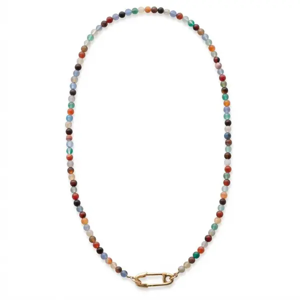 Kris Nations Mixed Agate Beads & Safety Pin Necklace - Gold