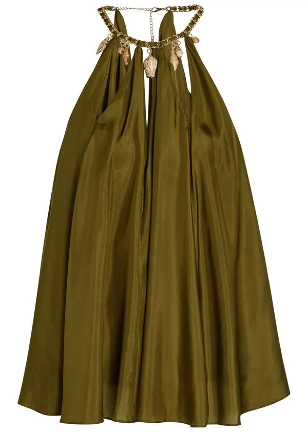 Zimmermann Embellished Charm-effect Silk Halterneck Blouse - Olive