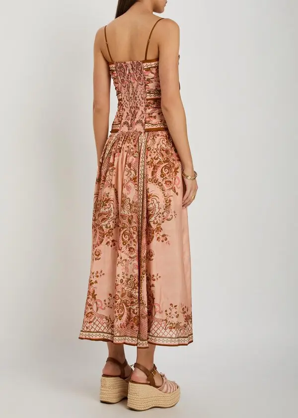 Zimmermann Aster Scarf Printed Cut-out Silk Midi Dress - Pink