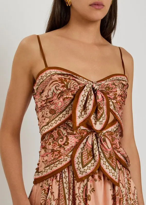 Zimmermann Aster Scarf Printed Cut-out Silk Midi Dress - Pink