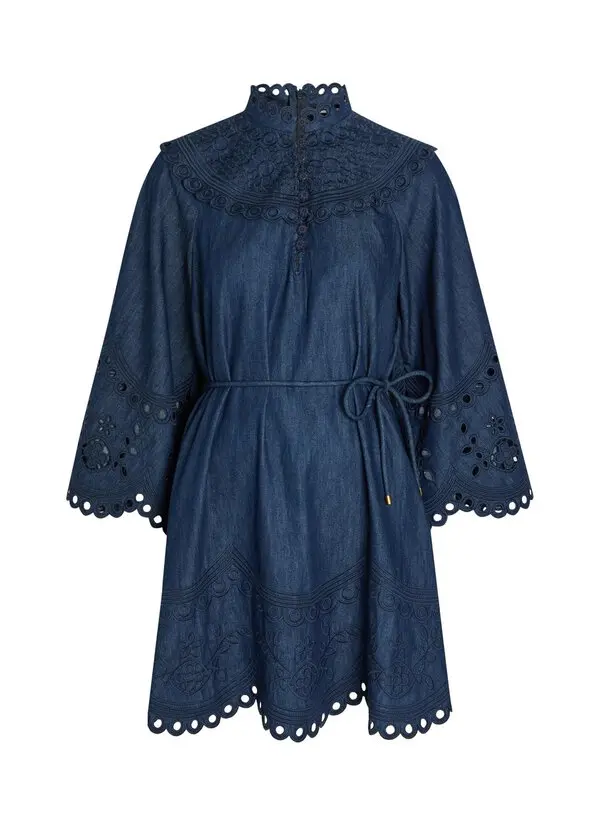 Zimmermann Mohon Broderie Anglaise Denim Mini Dress