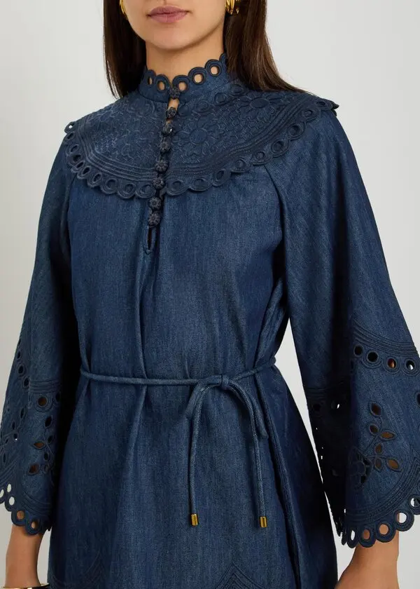 Zimmermann Mohon Broderie Anglaise Denim Mini Dress