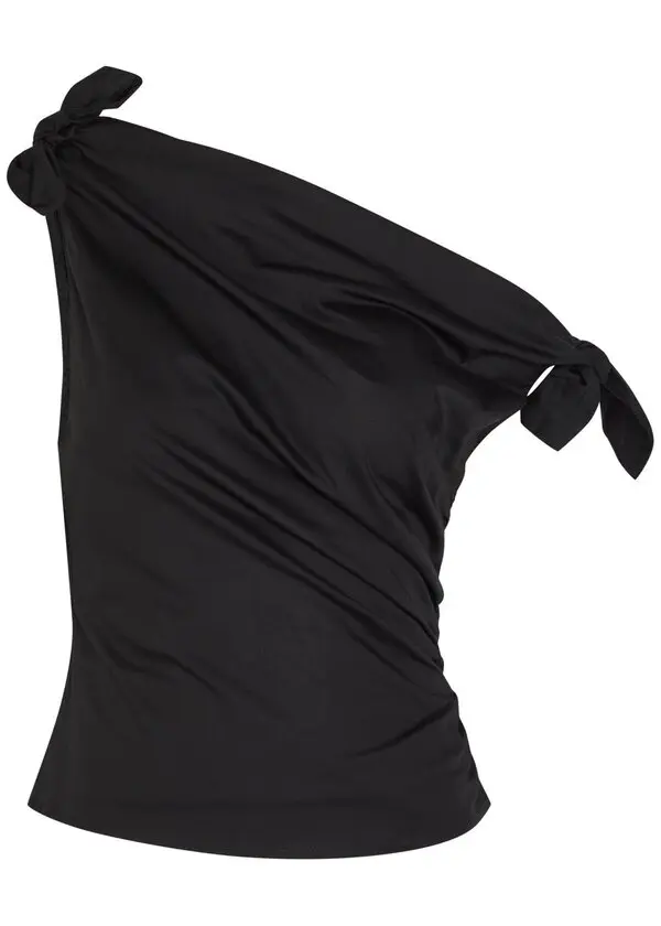 Staud Bellaria Ruched Stretch-cotton Top - Black