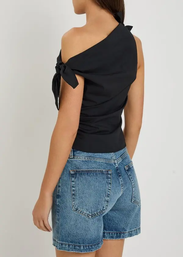 Staud Bellaria Ruched Stretch-cotton Top - Black