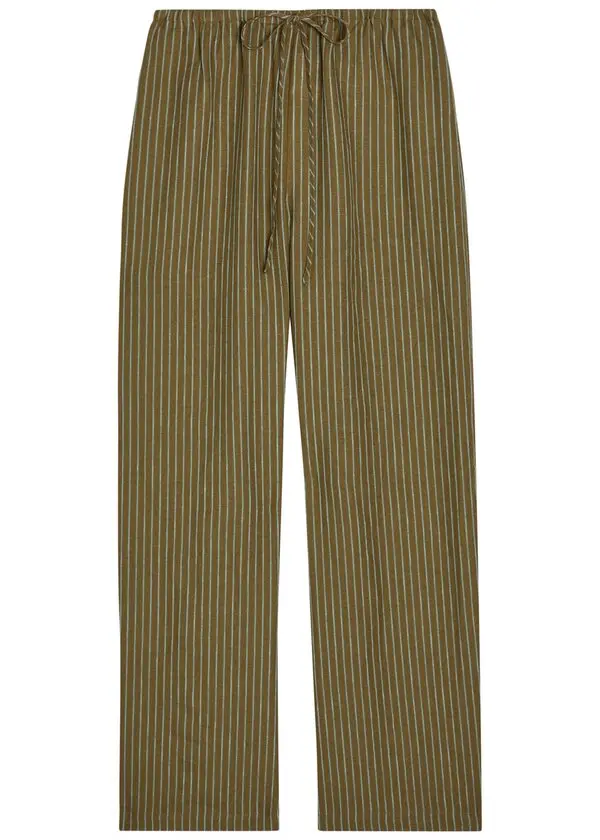 Staud Mateo Striped Linen Trousers - Green