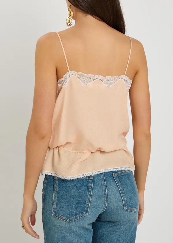 Chloé Floral Jacquard Lace-trim Silk Camisole - Light Pink