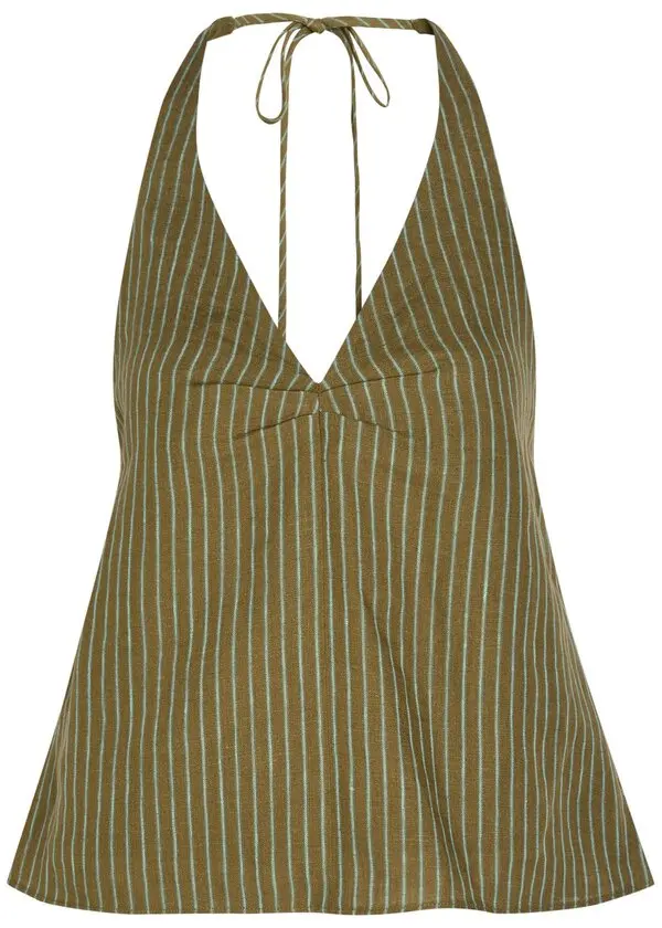 Staud Corso Striped Linen Halterneck Top