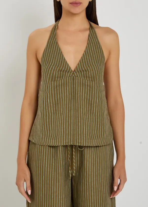 Staud Corso Striped Linen Halterneck Top
