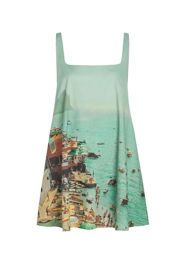 Staud Brio Printed Square Neck Stretch-cotton Mini Dress