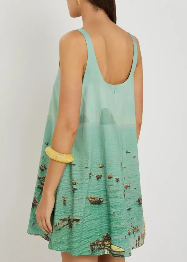Staud Brio Printed Square Neck Stretch-cotton Mini Dress