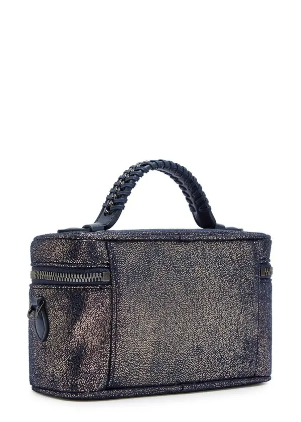 Stella McCartney Falabella Metallic Faux Suede Vanity Case - Navy