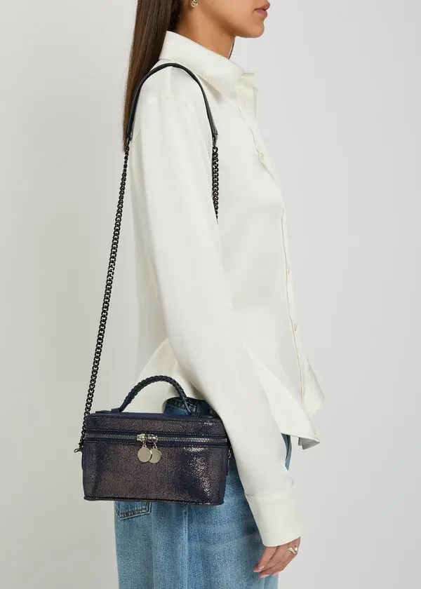 Stella McCartney Falabella Metallic Faux Suede Vanity Case - Navy