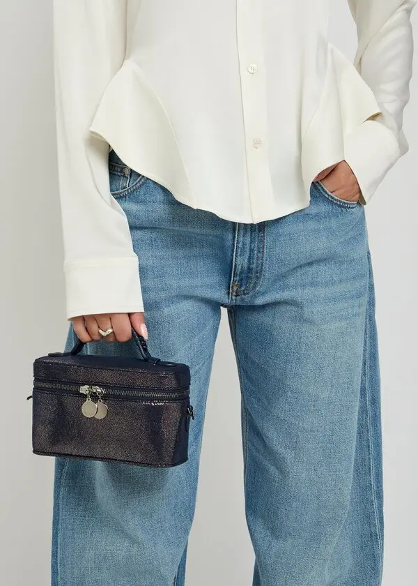 Stella McCartney Falabella Metallic Faux Suede Vanity Case - Navy