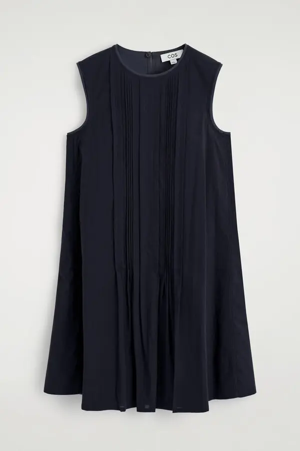 Cos Layered Pintucked Mini Dress - Navy