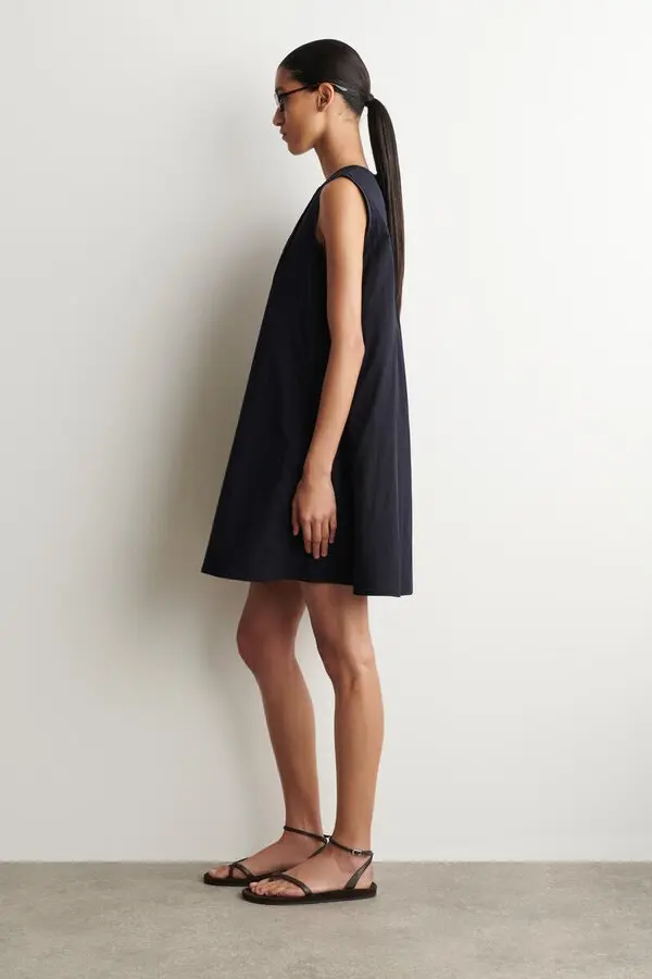 cos layered dress Pintucked Mini - Navy Peplum midi dress