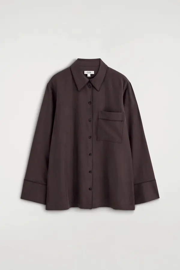 Cos Silk Shirt With Chocolate Piping - Brown