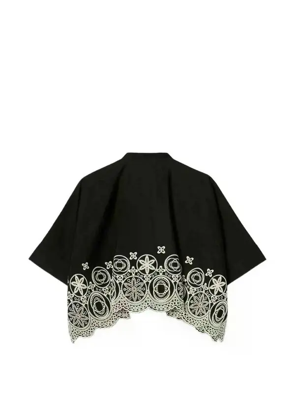 La DoubleJ Sangallo Embroidered Cropped Shirt - Black