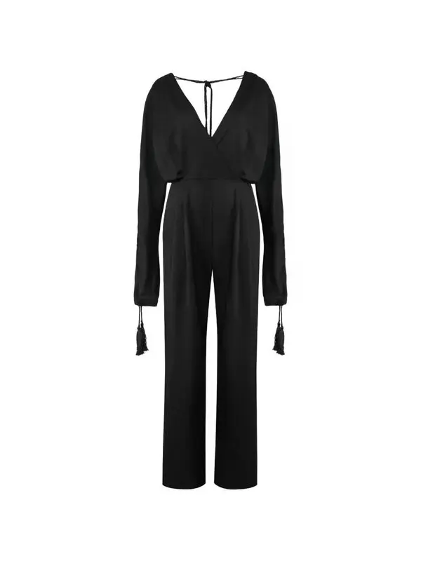 Alberta Ferretti Long Sleeve Jumpsuit With Tassel Detail - Black