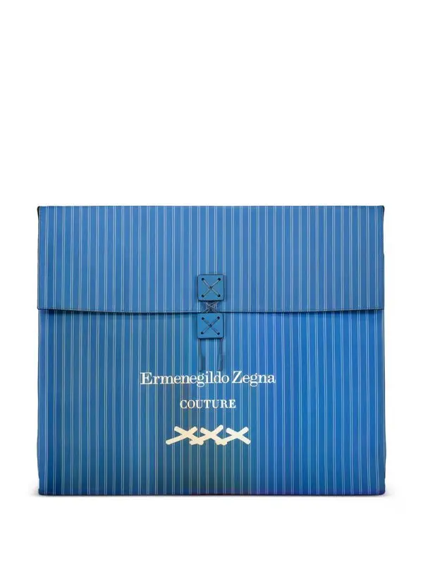 Zegna Pinstripe Logo-print Tote Bag - Blue