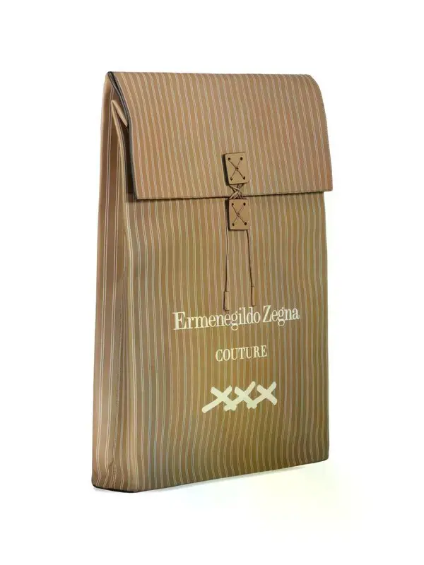 Zegna Pinstripe Print Leather Tote Bag