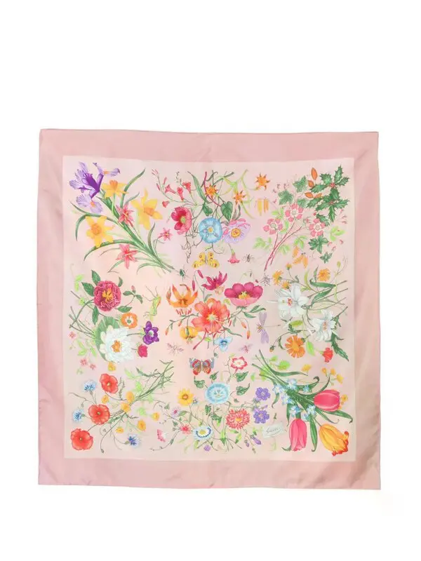 Gucci Flora-print Silk Scarf - Pink