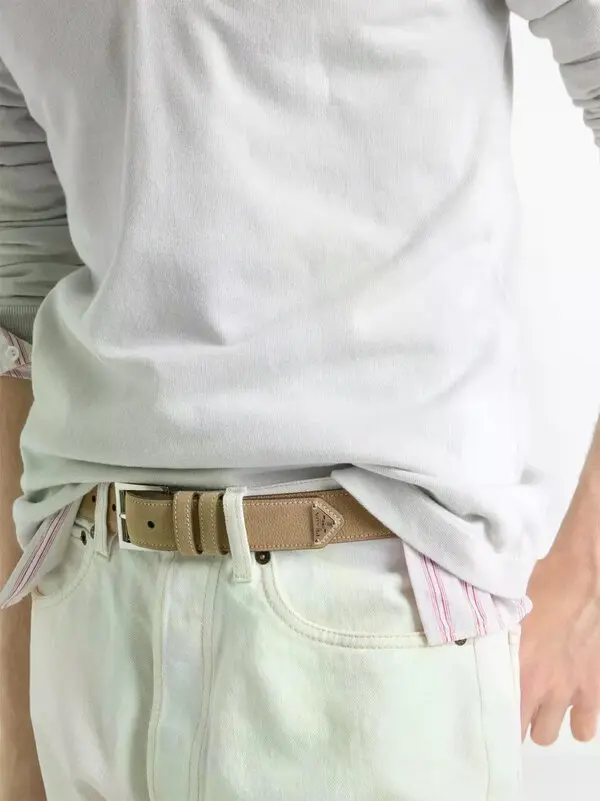 Prada Nubuck Leather Belt With Triangle Logo Detail