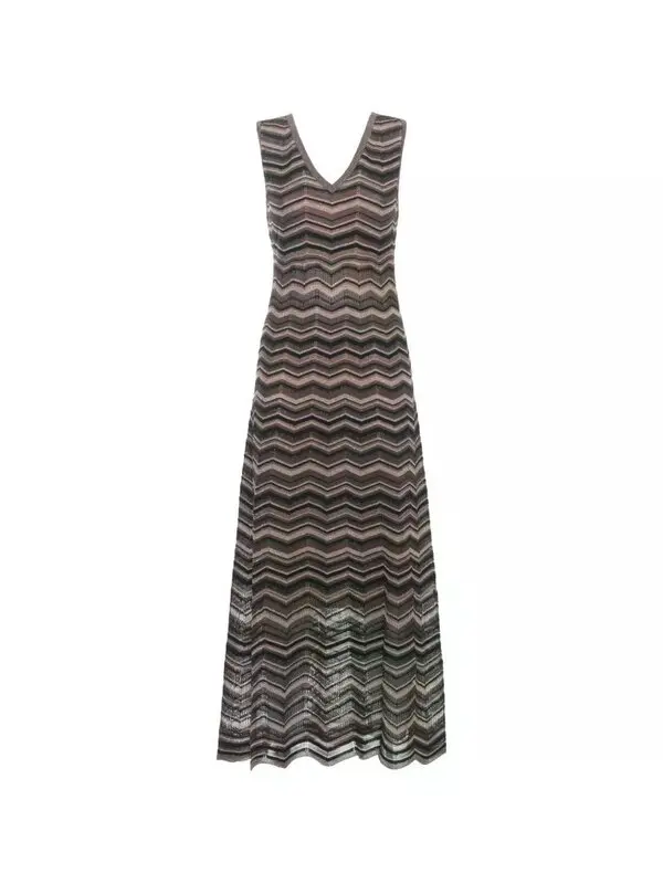 D.exterior Chevron-knit V-neck Maxi Dress