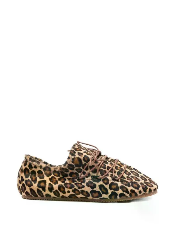 RIEN STUDIO Leopard-print Calf-hair Lace-up Sneakers - Neutrals
