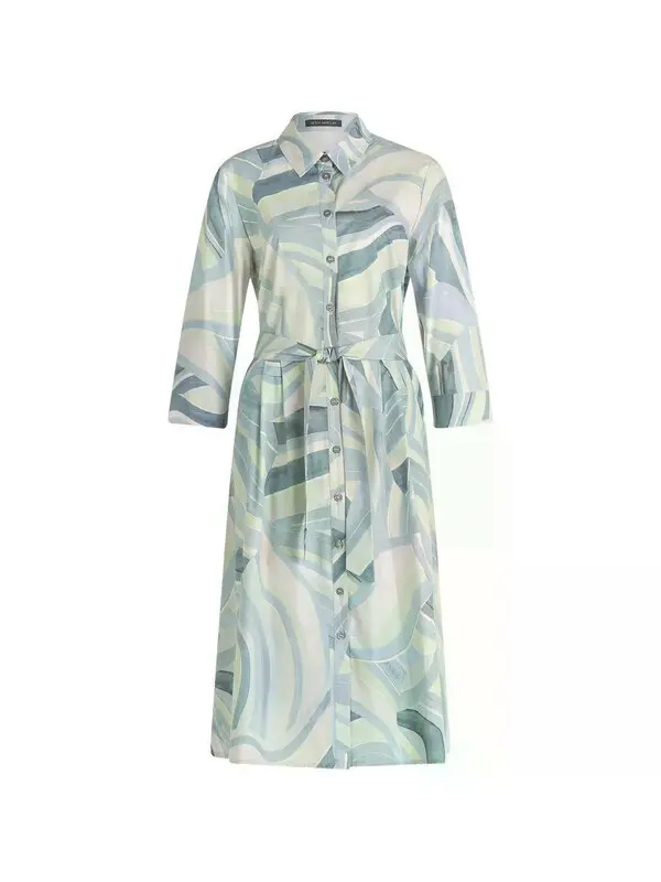 BETTY BARCLAY Abstract Print Belted Dress - Blue