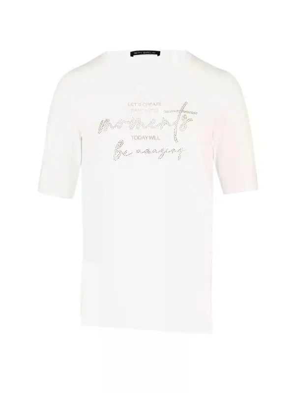 BETTY BARCLAY Rhinestone Embellished Slogan Print T-shirt - Neutrals
