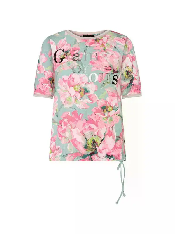 BETTY BARCLAY Floral Print T-shirt With Drawstring Hem - Blue