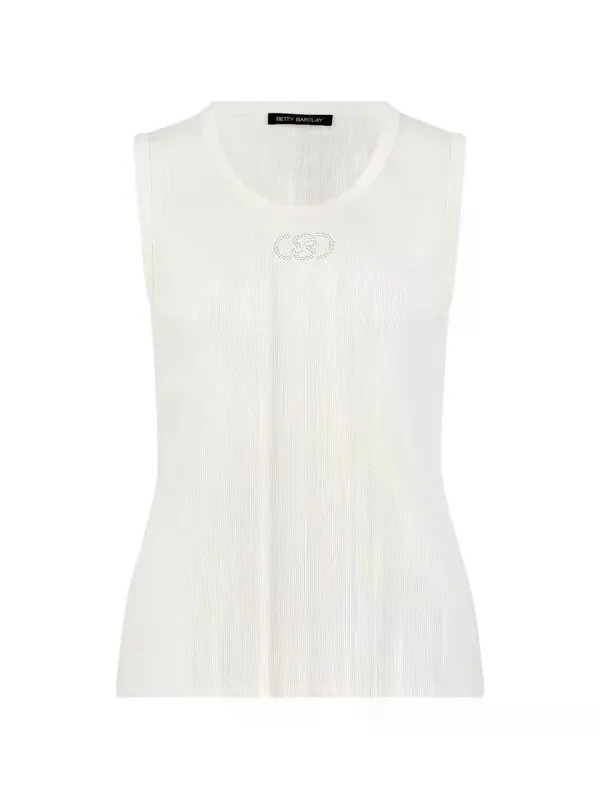 BETTY BARCLAY Rhinestone Embellished Ribbed Top - Neutrals