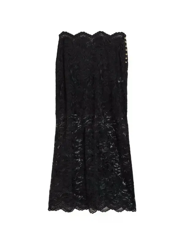 Rabanne Lace-overlay Button-detail Midi Skirt - Black