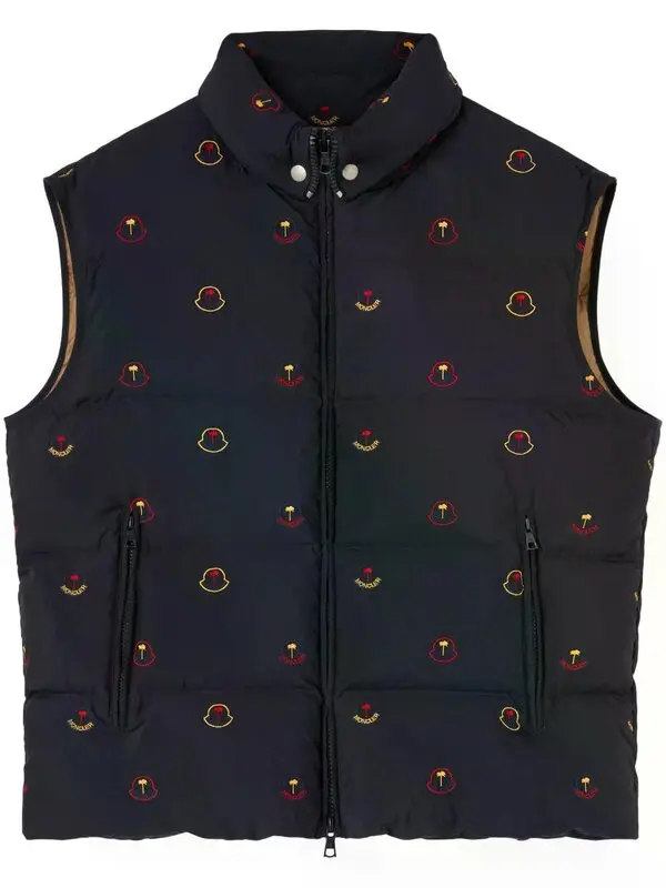 PALM ANGELS X MONCLER Logo-print Padded Vest - Blue